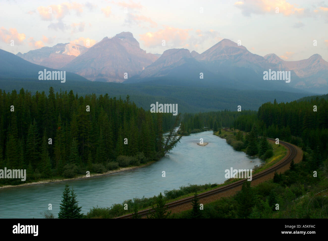 Horizontal Rail road through the Canadian Rockies Stock Photo - Alamy