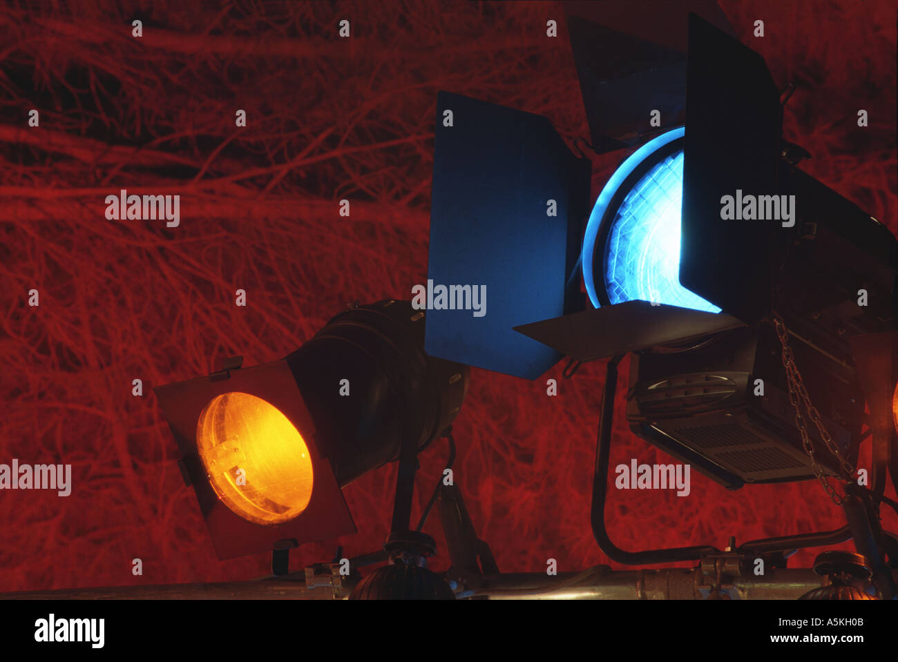 building lit with blue spotlights at night Stock Photo - Alamy