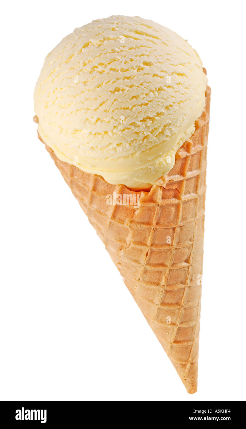 VANILLA ICE CREAM CONE ON WHITE Stock Photo - Alamy