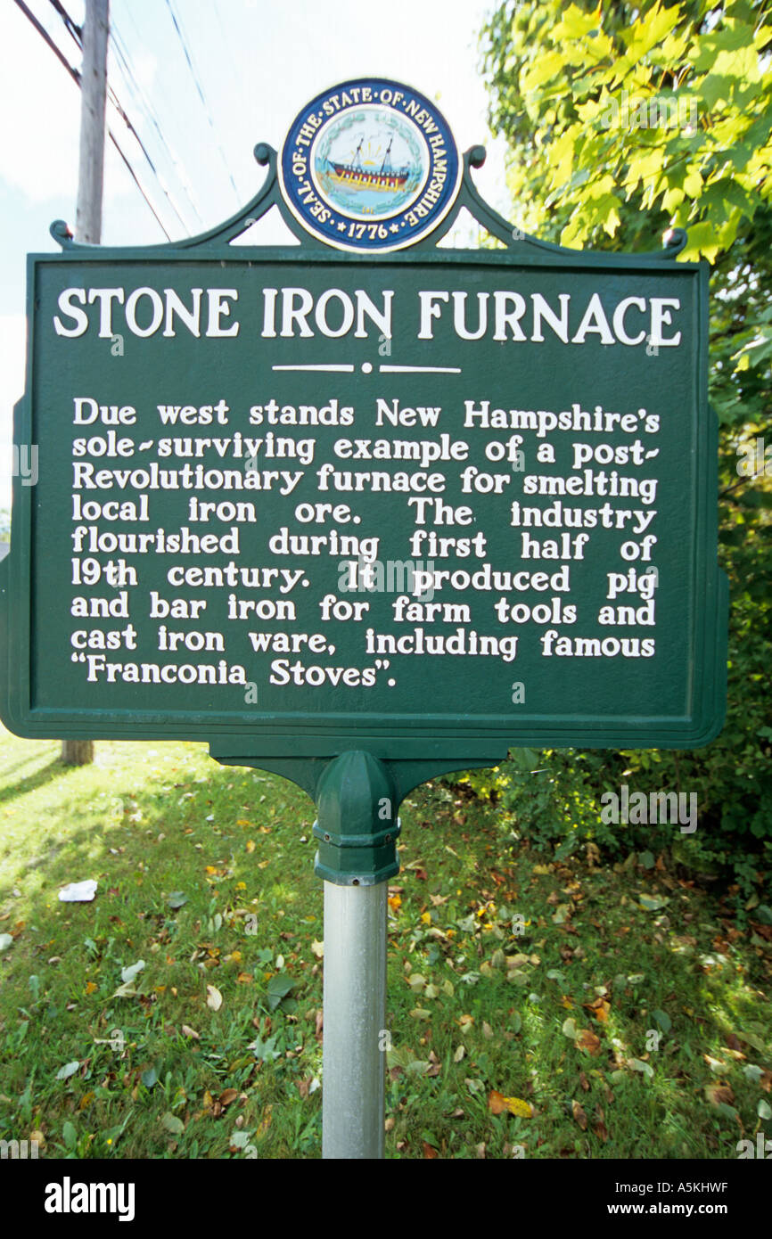 Stone Iron Furnace Sign located in Franconia, New Hampshire USA Stock ...