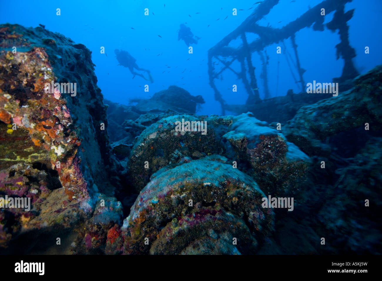 Exploring main deck about 165fsw of sunken wreck San Francisco Maru ...