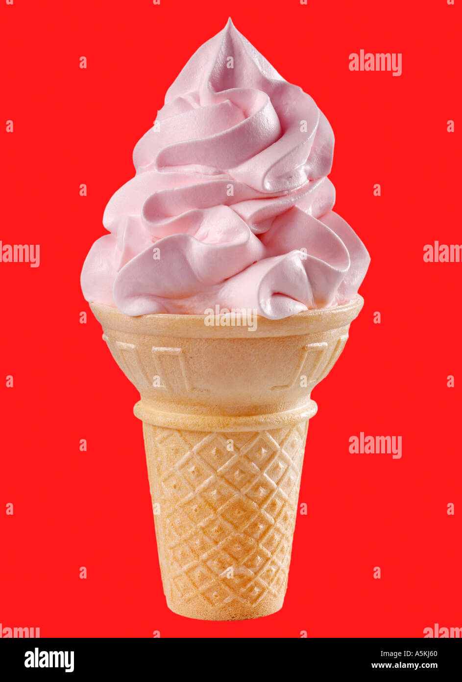 STRAWBERRY ICE CREAM CONE ON RED Stock Photo - Alamy