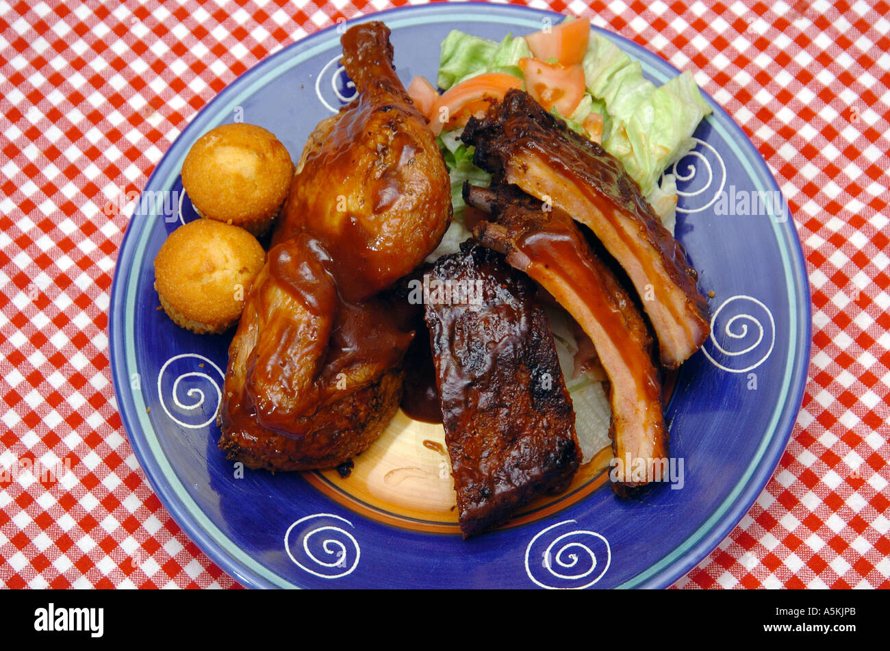 Half Pit Roasted Chicken and Memphis Style Baby Back Ribs with Home ...