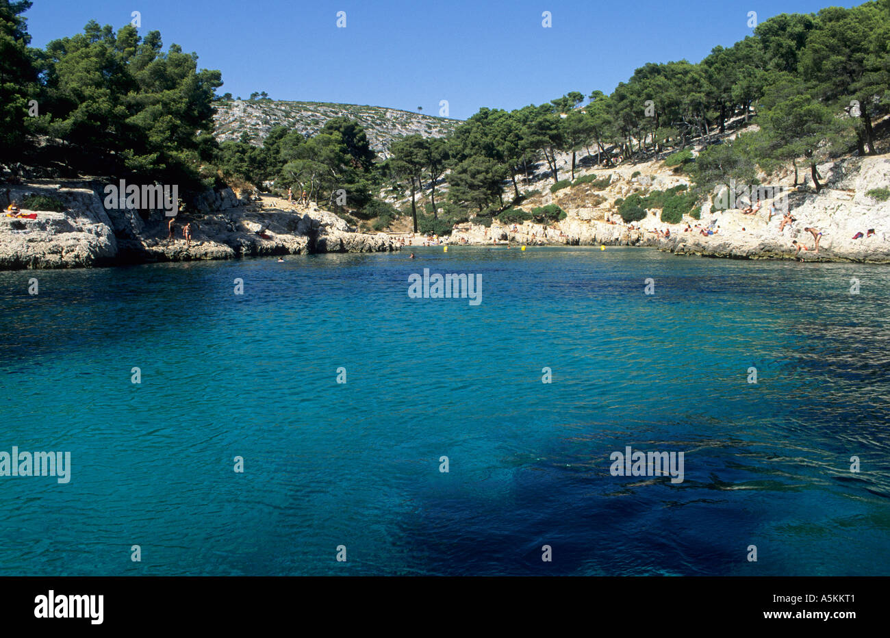 People bathing at Calanque de Port Pin, Provence, France Stock Photo ...