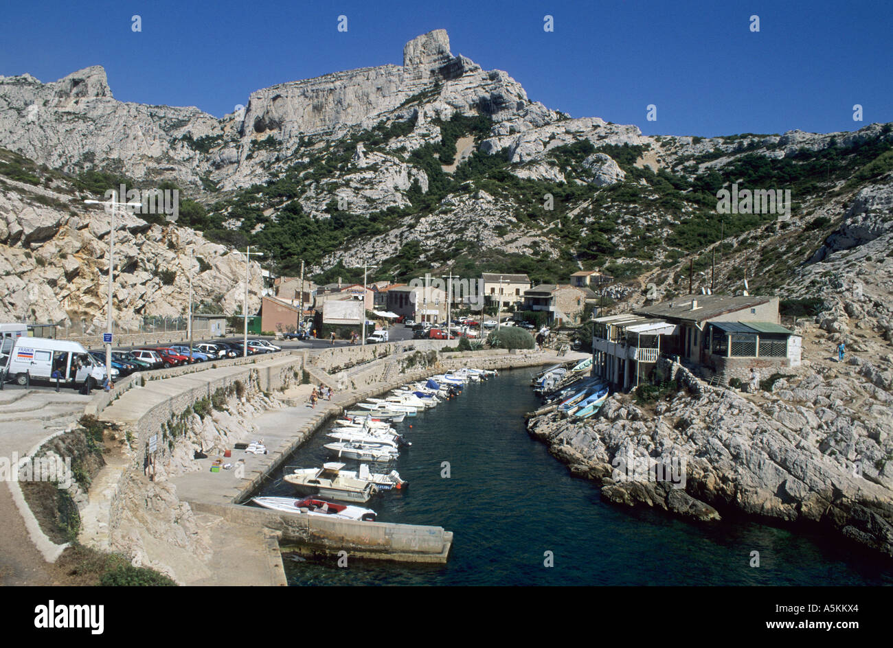 Boats in the harbour of Calanque de Callelongue, Provence, France Stock ...