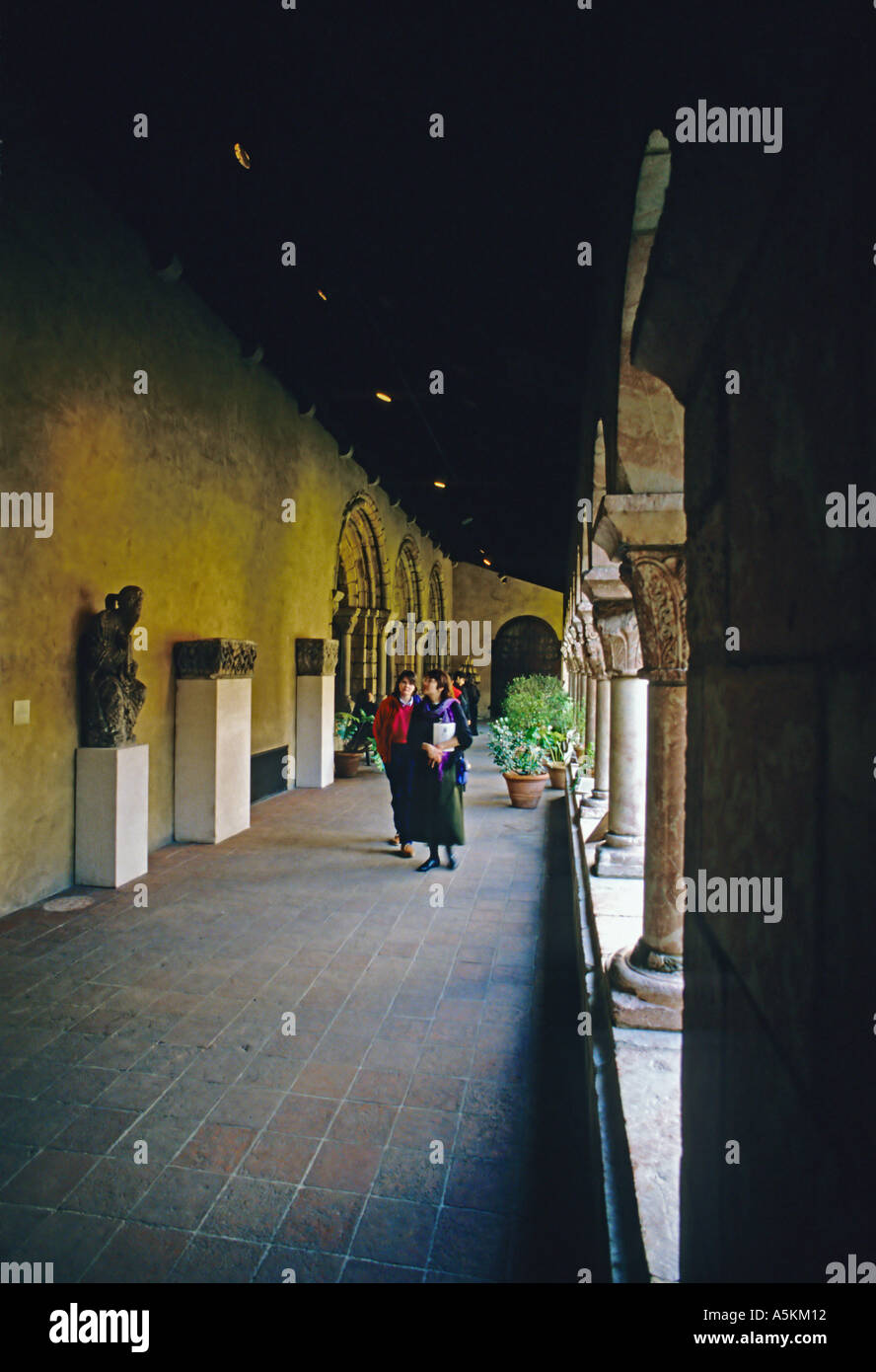 Visitors at The Cloisters in new York a museum of medieval architecture ...