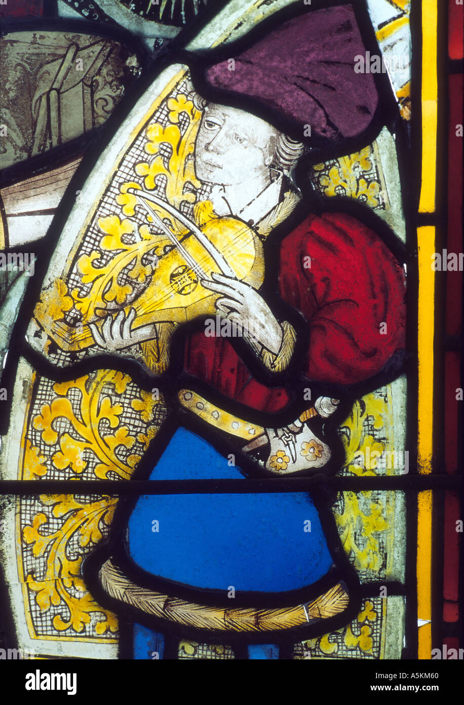 Medieval Stained Glass Musician Besthorpe Norfolk East Anglia England ...