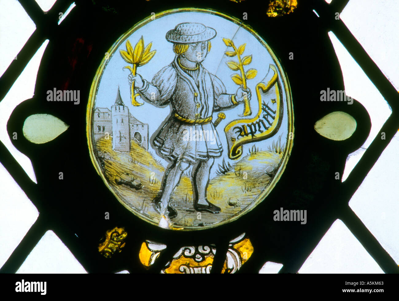 Medieval Stained Glass Roundel Checkley Staffordshire Stock Photo - Alamy