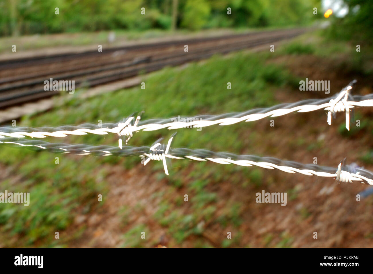 Barbed Wire and train tracks Concept Shot Stock Photo - Alamy