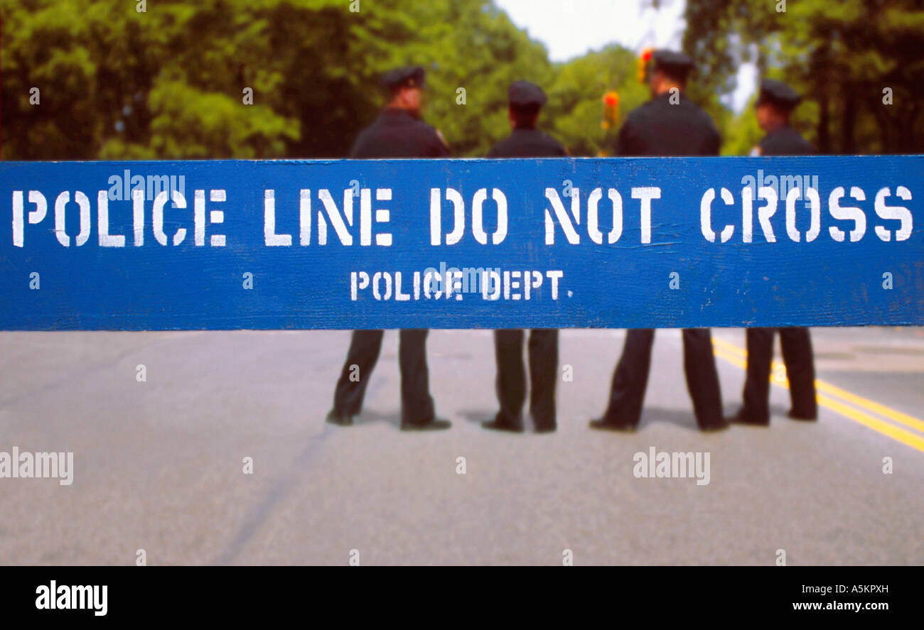 Police Department barricade. Police line do not cross. Restricted area ...
