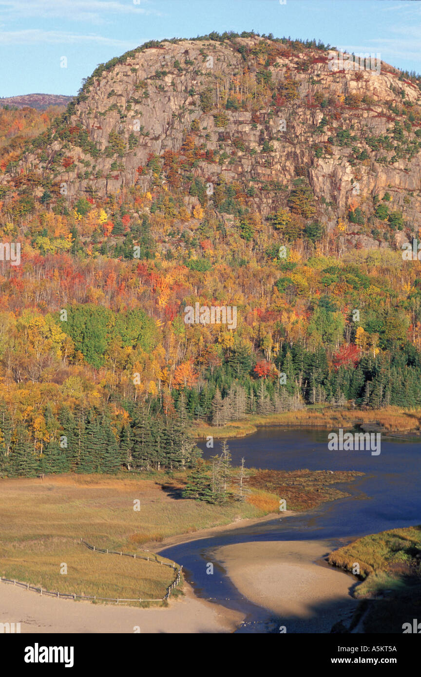 Mountain and river with fall foliage Stock Photo - Alamy