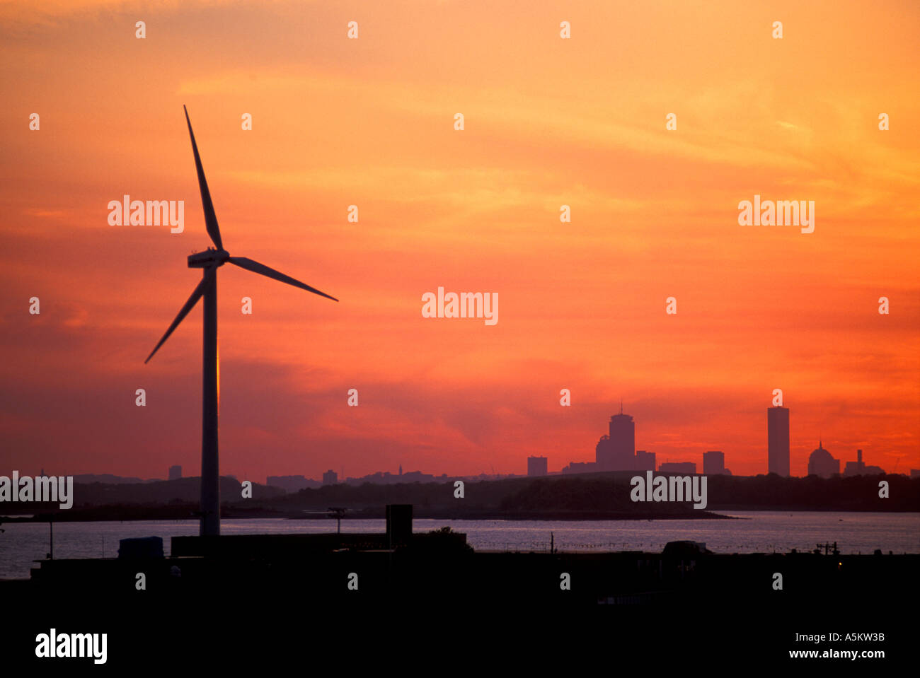 Wind Turbine in Hull Massachusetts The Boston skyline is in the ...