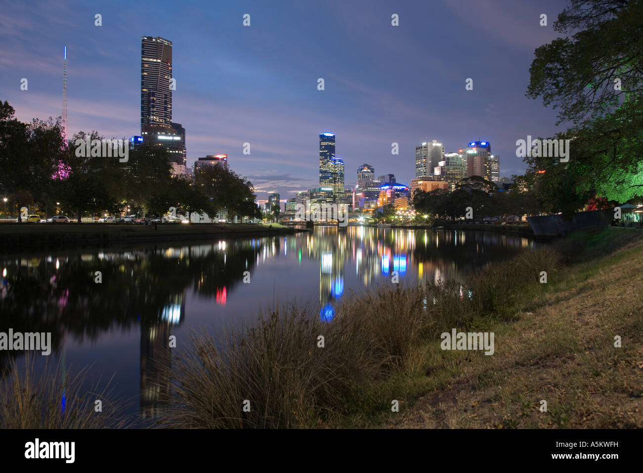 View down Yarra River towards city from Birrarung Marr, Melbourne ...