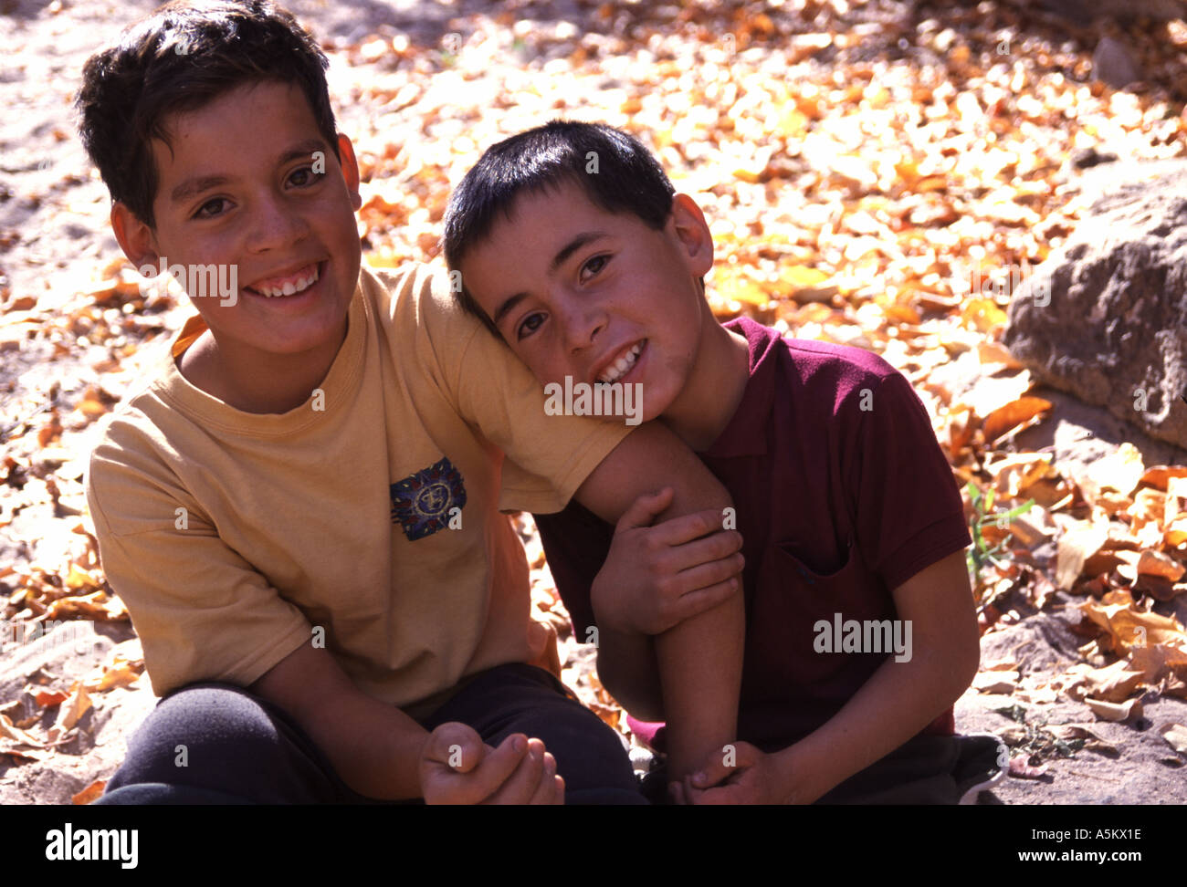 Portrait of two boys, San Pedro de Atacama, Chile, South America Stock ...