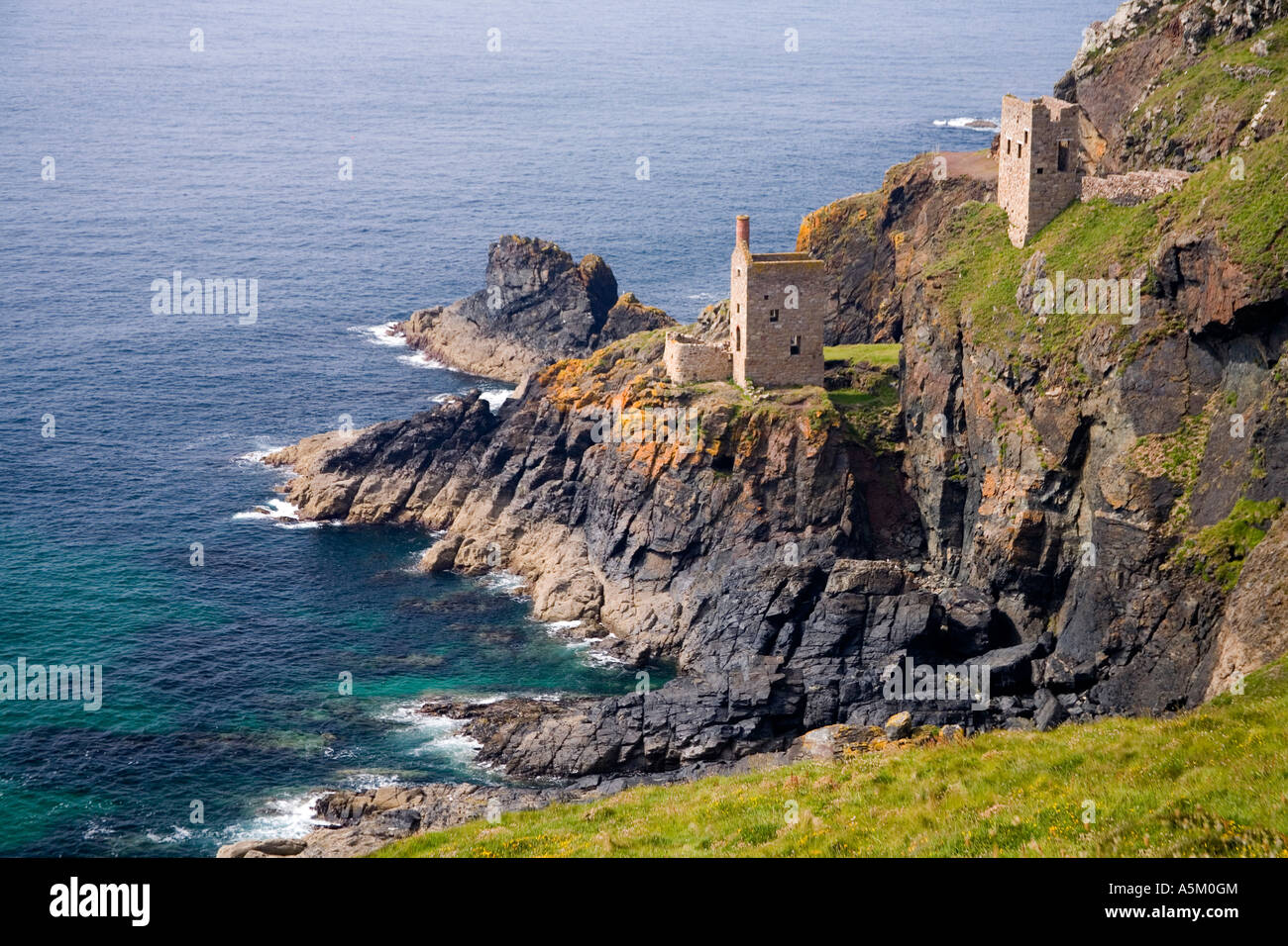 Crowns Crown's ruined tin mineshaft Botallack tin mine Cornwall England ...