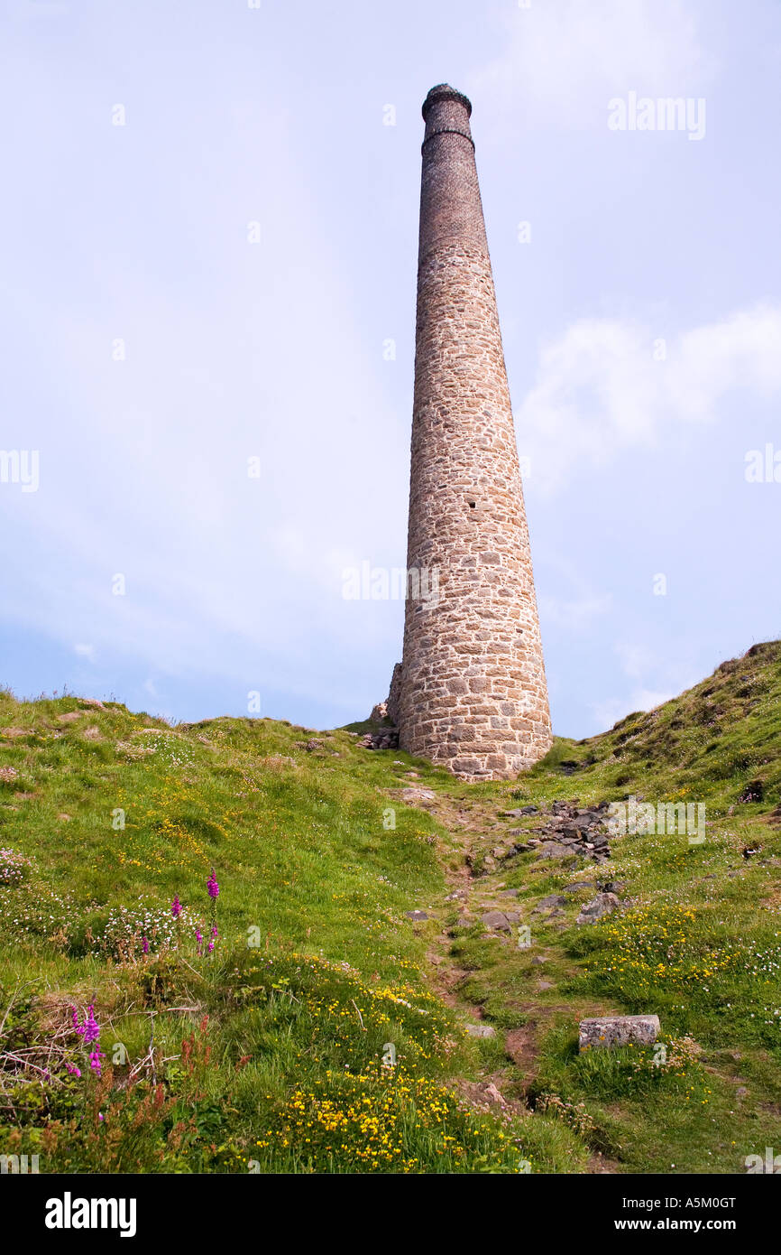 Chimney stack ruined mineshaft Botallack tin mine Cornwall England UK ...