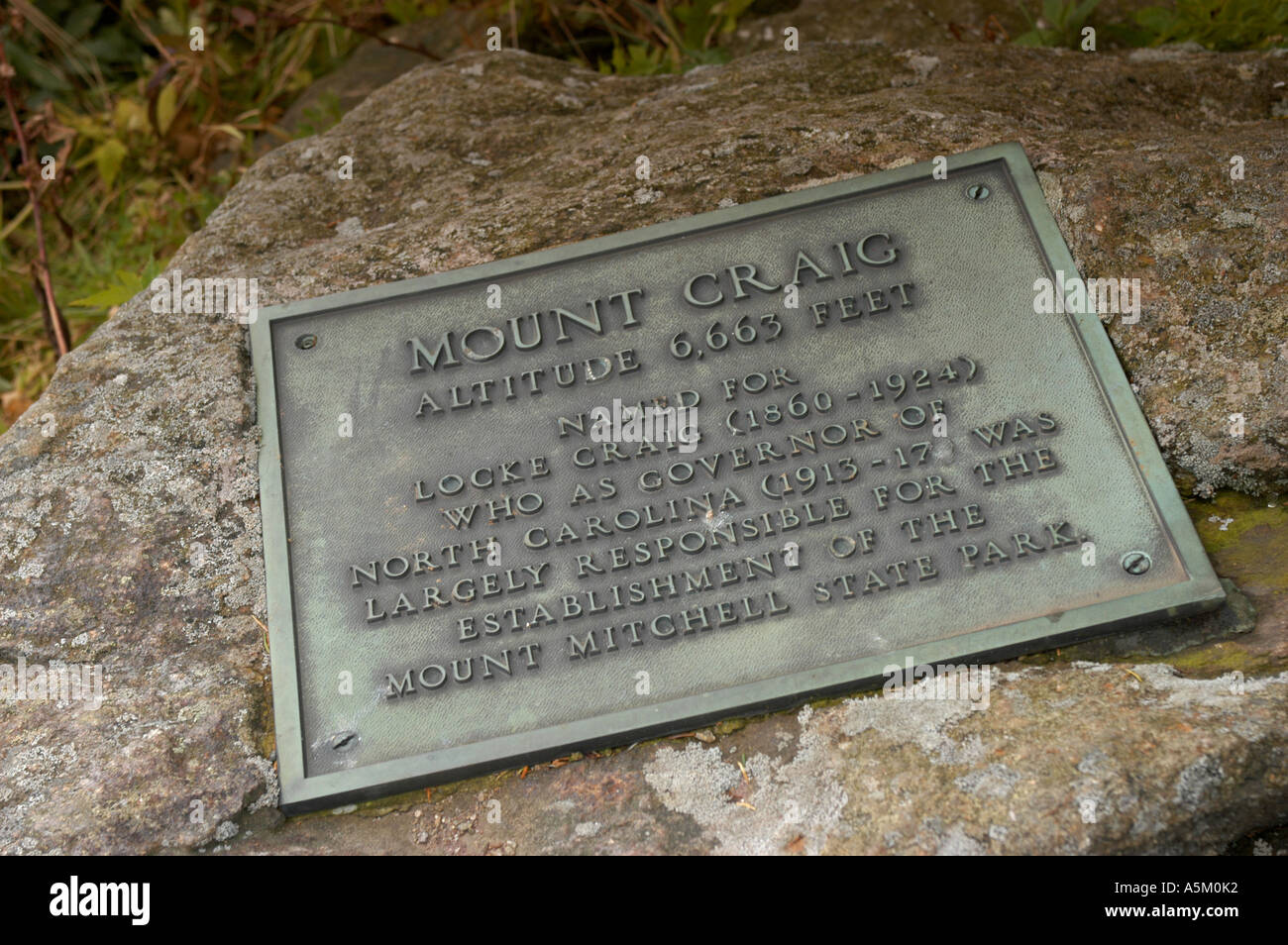 A plaque marks the spot for Mount Craig in Mt Mitchell state park in ...