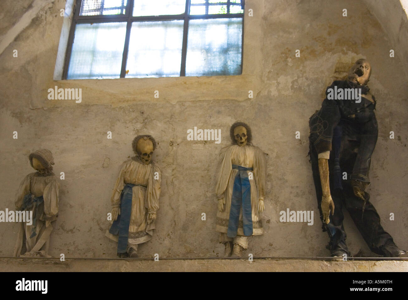 Mummified human family remains in the Capuccini Catacombs in Palermo ...