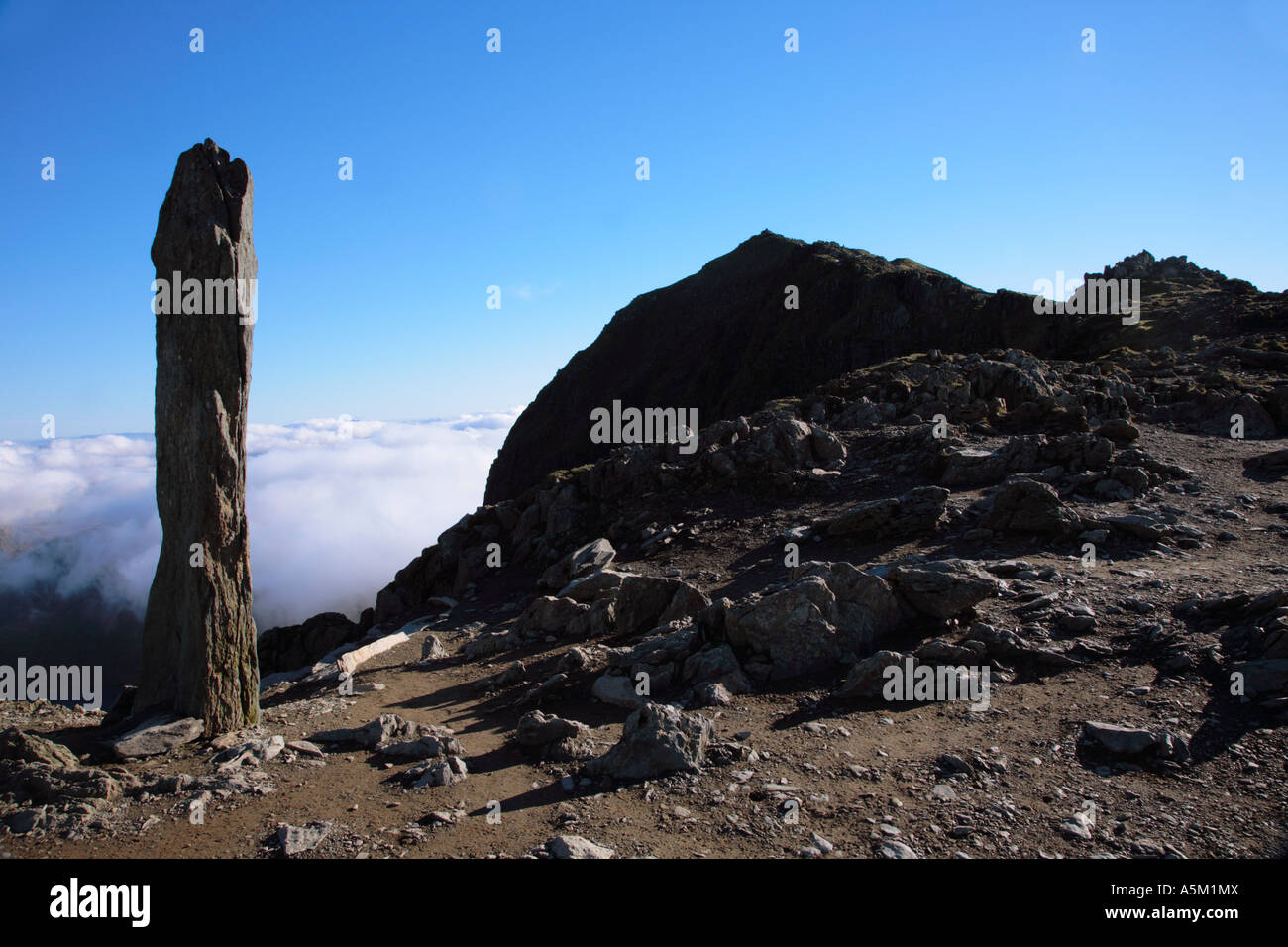 Summit of Mt Snowdon Yr Wyddfa from the Finger Stone Snowdonia National ...