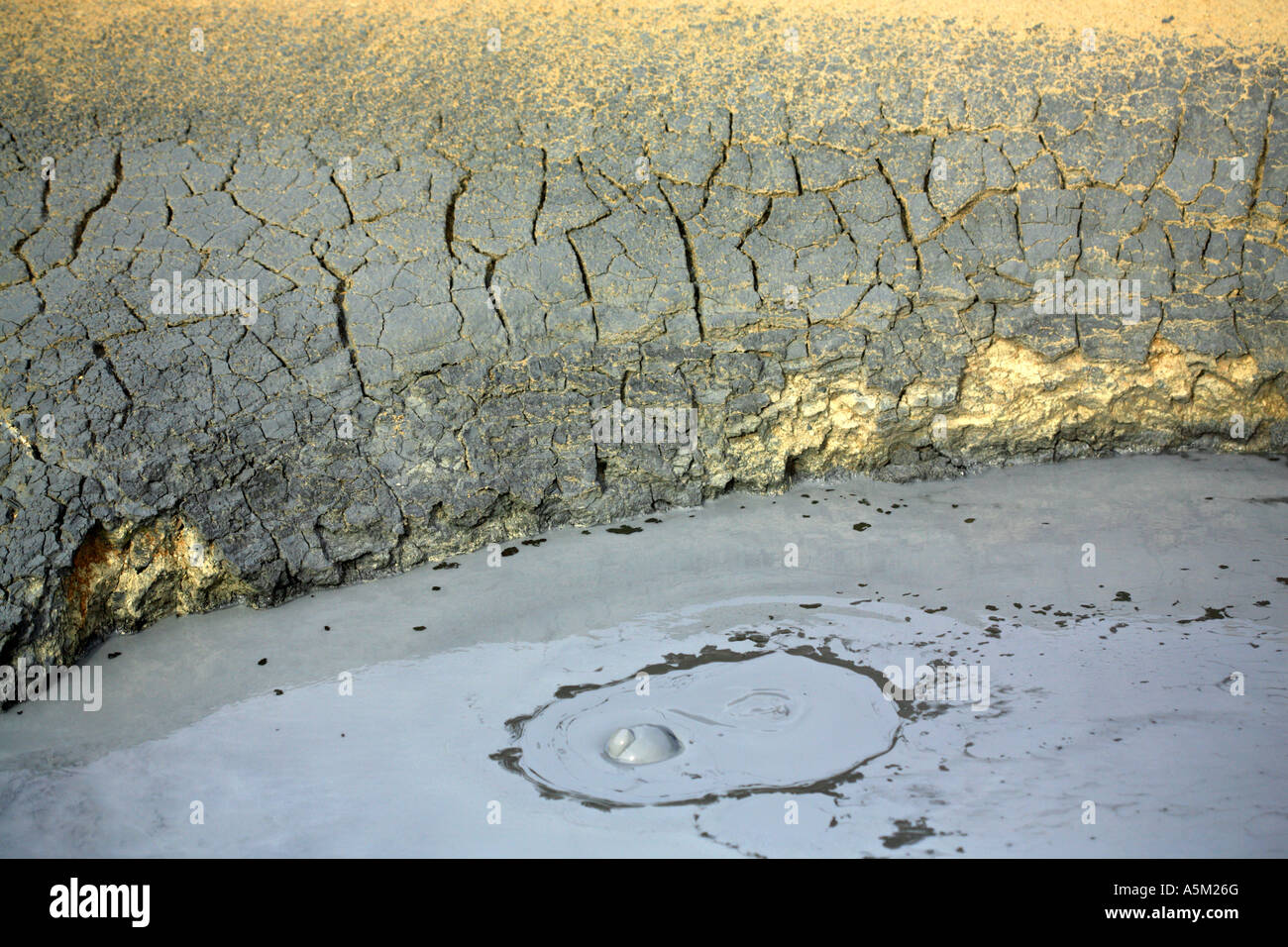 Bubbling mud pool at Namaskaro Hverarond Iceland Stock Photo - Alamy