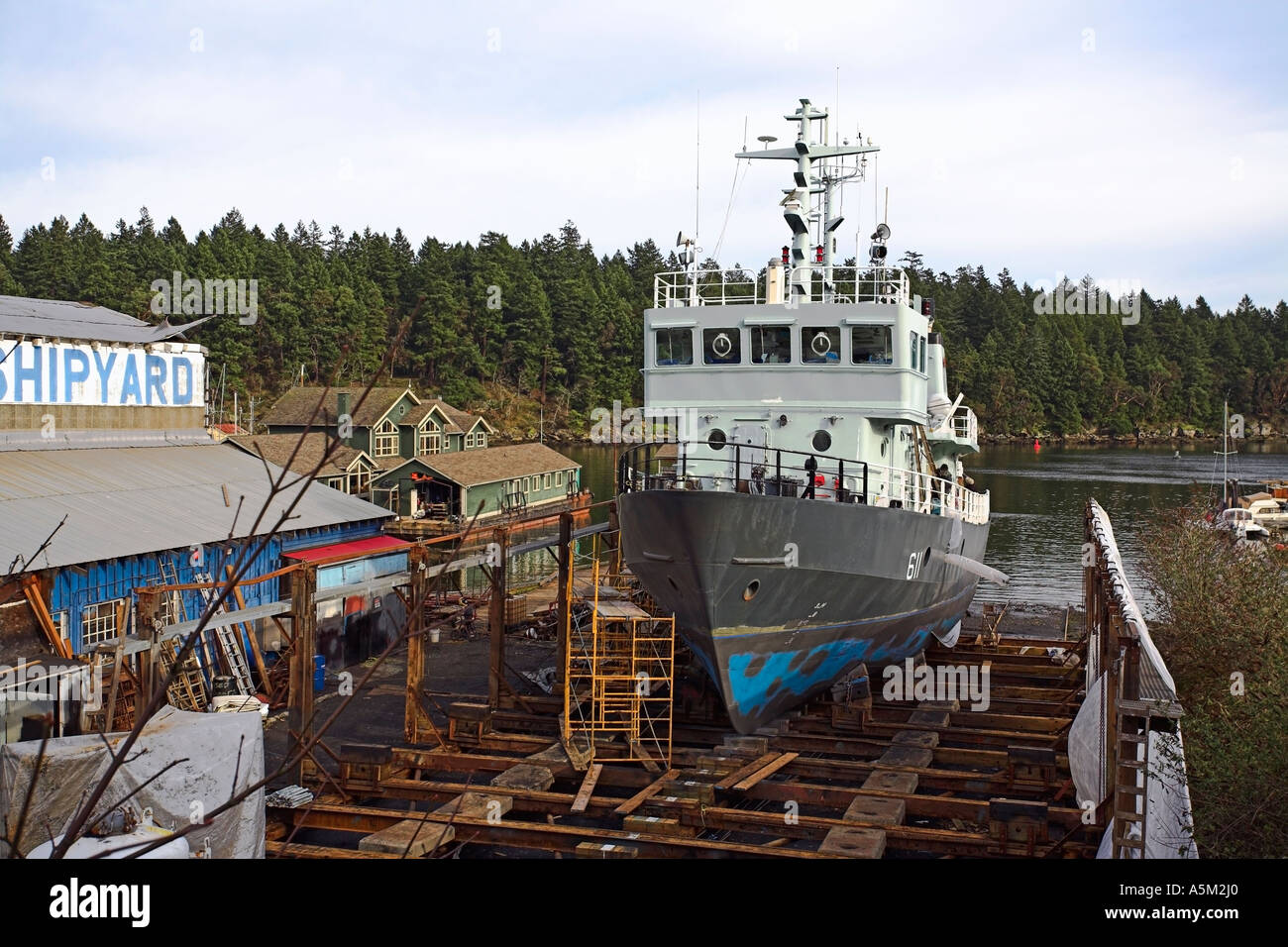 Canadian Navy ship at dry dock undergoing repairs Nanaimo Vancouver ...