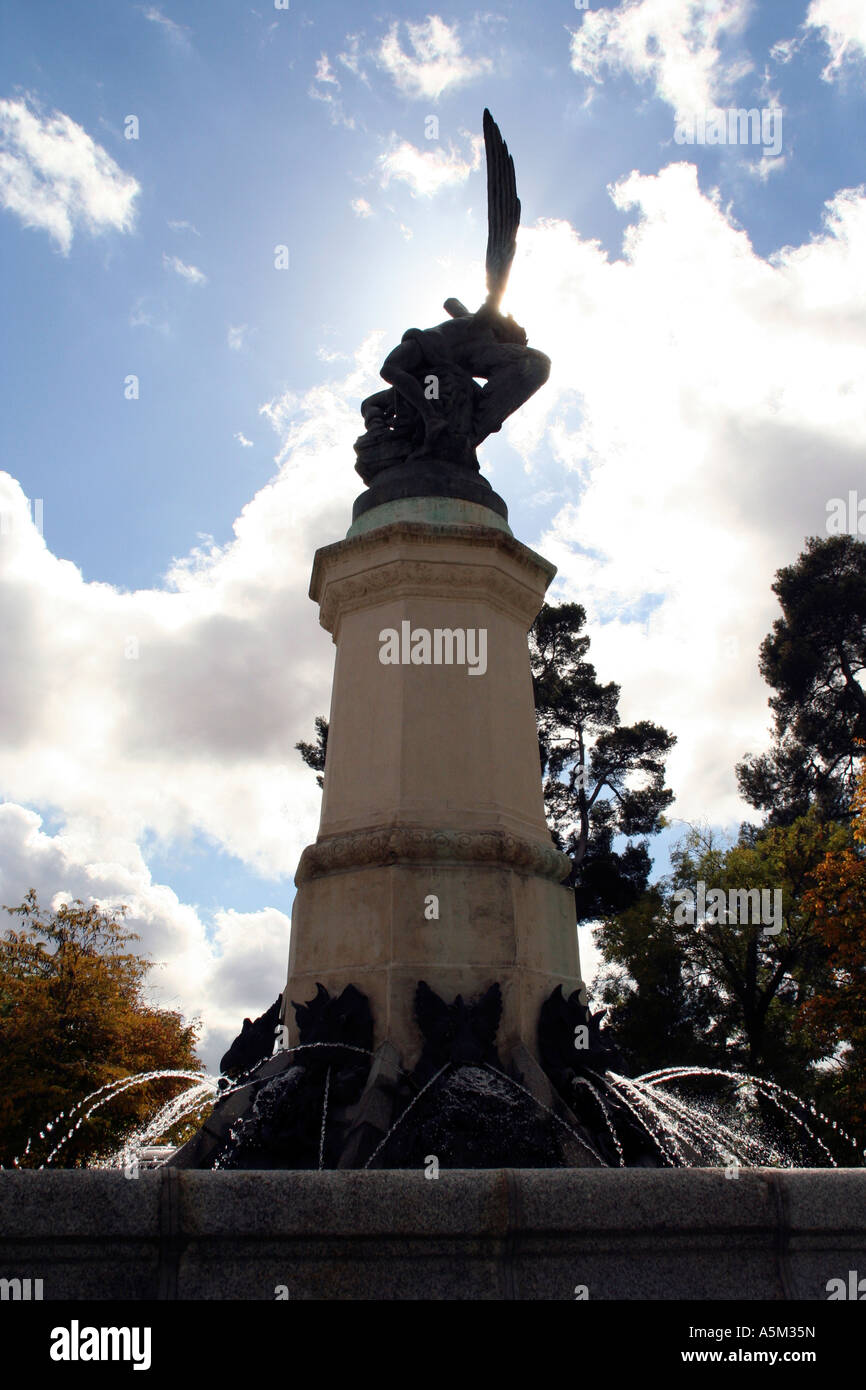 Fallen Angel statue in the Retiro park. It's said to be the only statue ...