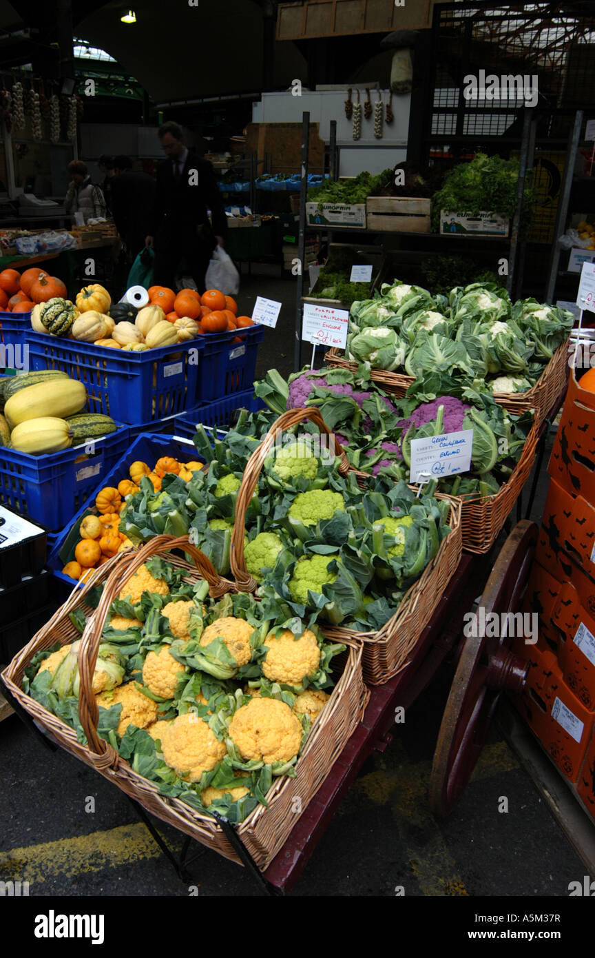 A variety of different cauliflower on display at Borough Market Stock ...