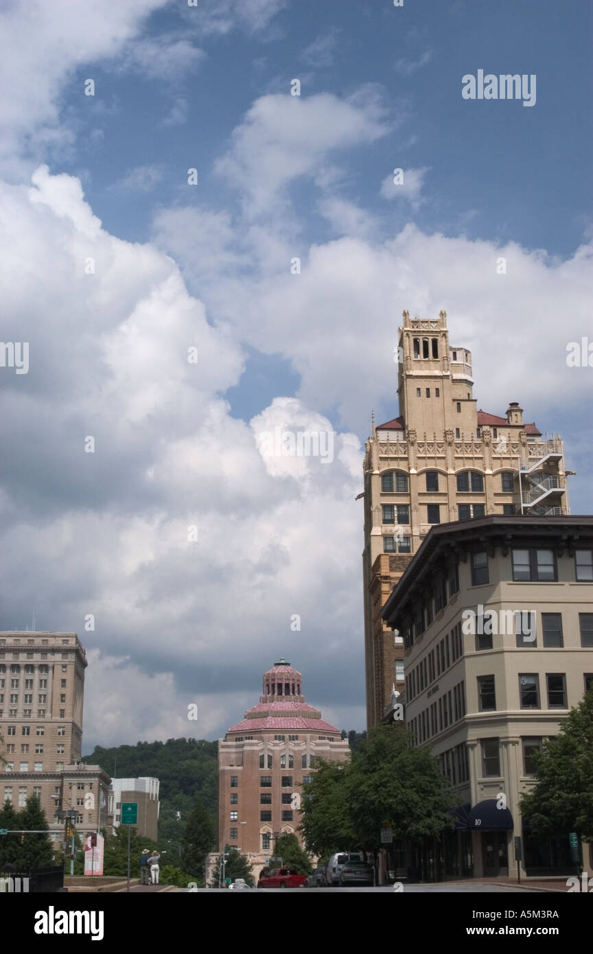 A view of some historic buildings near Pack Place in downtown Asheville ...