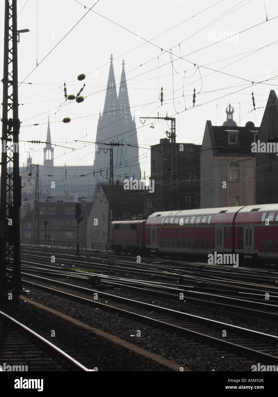 Cologne Cathedral and the railway tracks leading to Cologne central ...