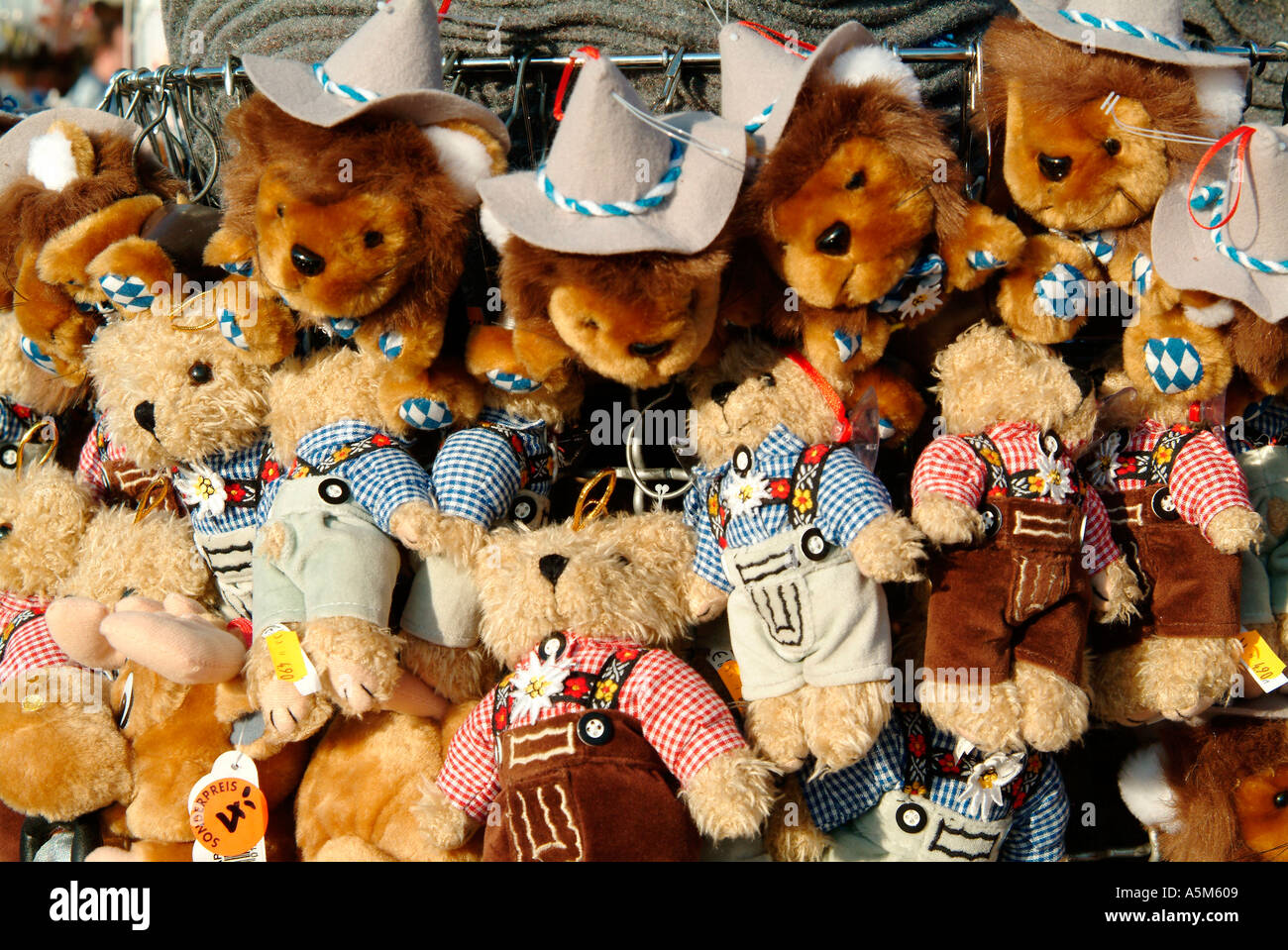 Traditional clad teddy bears on the Oktoberfest 2003 Munich Bavaria ...