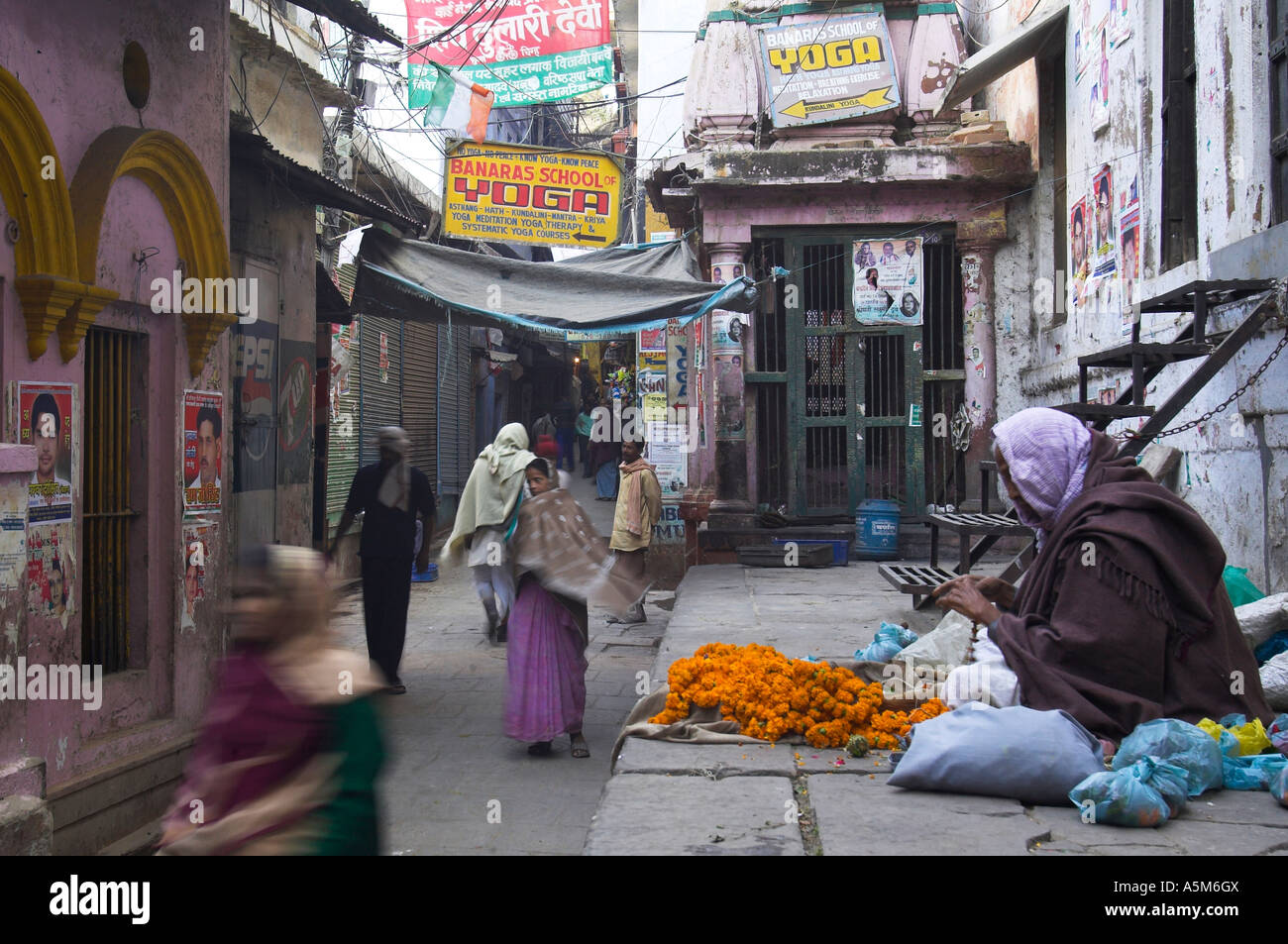 The narrow streets of Varanasi (the city of Shiva Stock Photo - Alamy