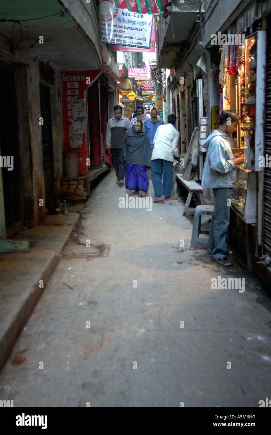 The narrow streets of Varanasi (the city of Shiva), India Stock Photo ...