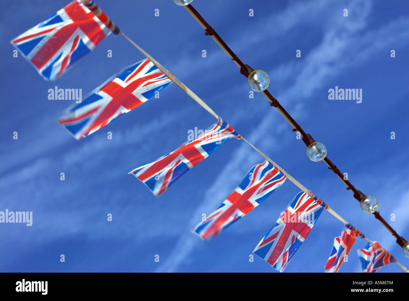 The union jack flag flying against a clear blue sky Stock Photo - Alamy