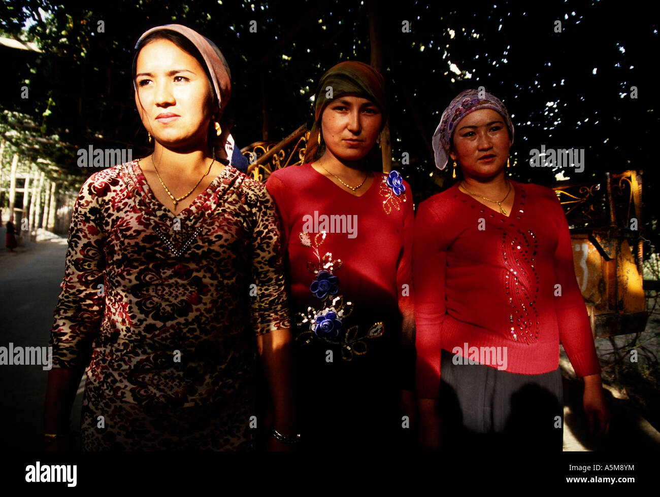 Young Uighur women in countryside near Khotan, Xinjiang, China Stock ...