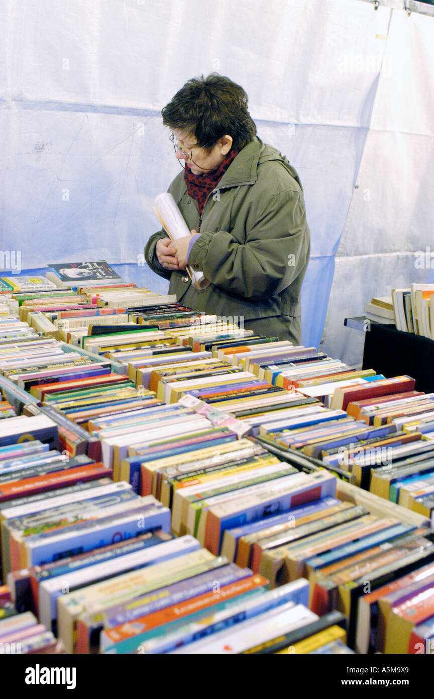 Paris France, Shopping Woman Looking at Used Books, Brocante, Second ...