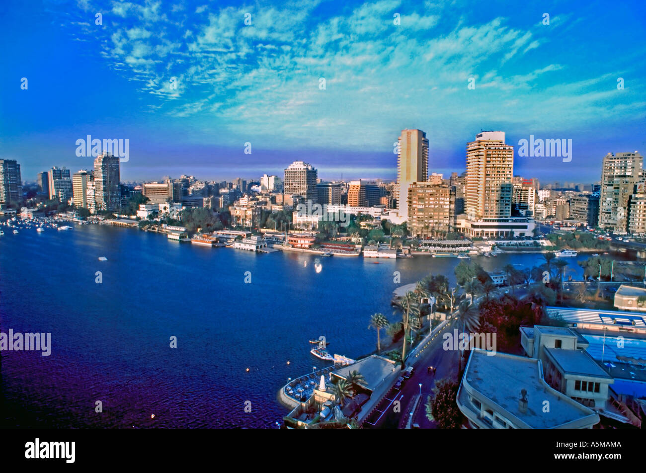 Cairo Egypt ,Cityscape Overview of City Center with "Nile River" Day ...