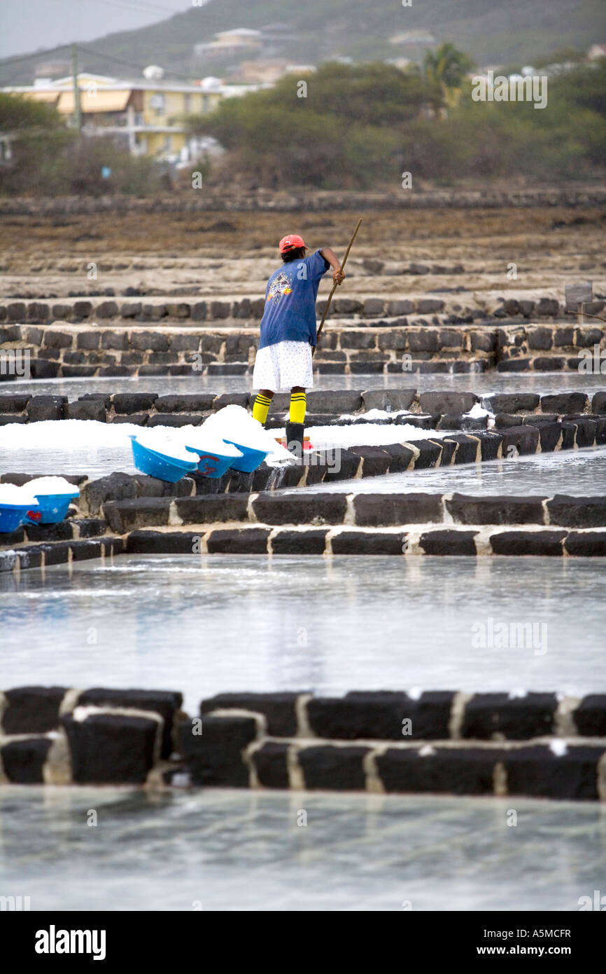Lady loading salt into containers in the rain - Mauritius Stock Photo ...