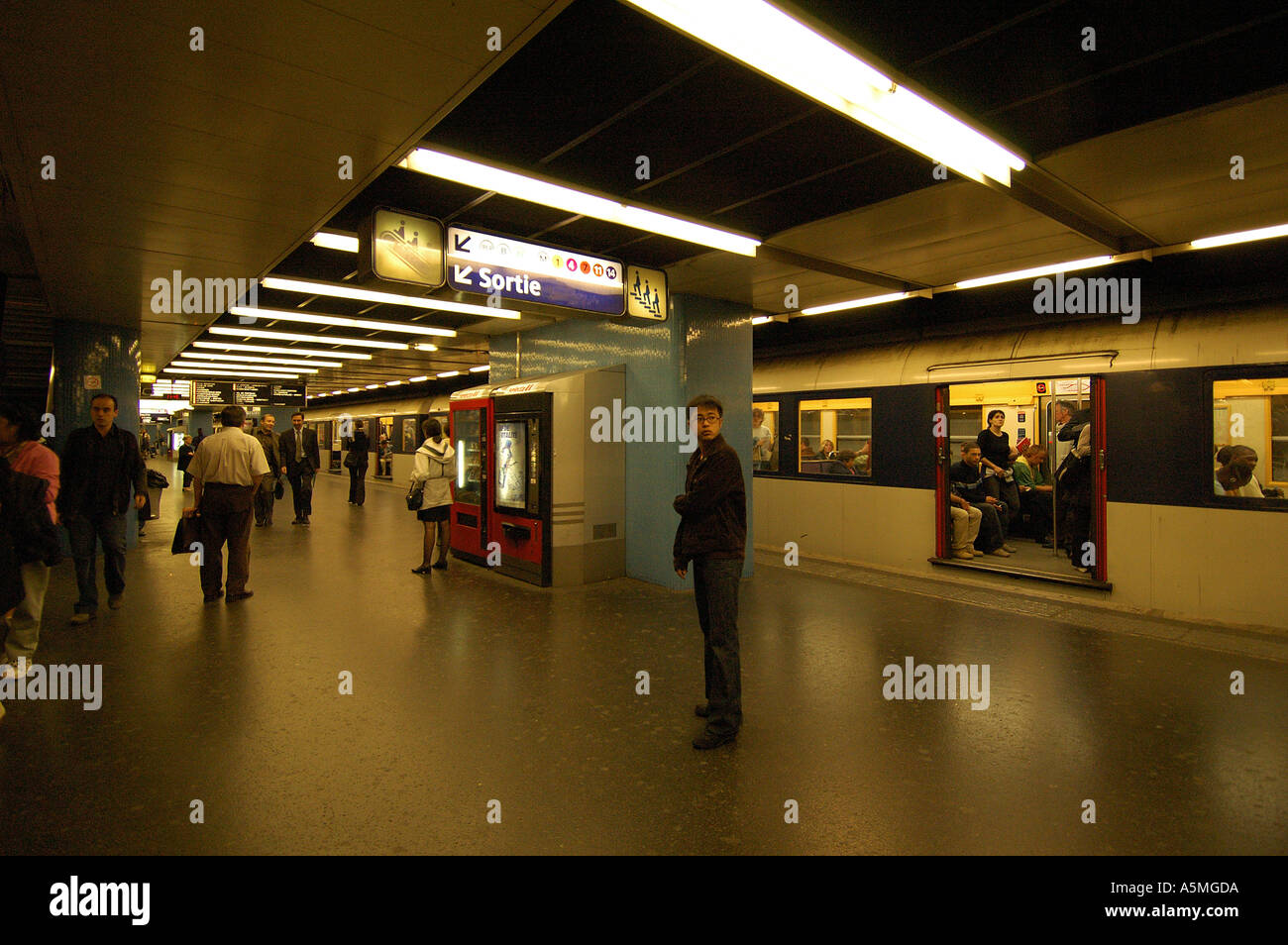 RAJ98794 Metro Train at underground modern Station PARIS France Europe ...