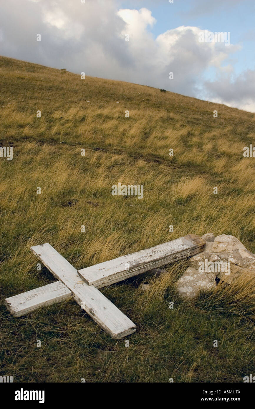 Wooden cross on hillside hi-res stock photography and images - Alamy