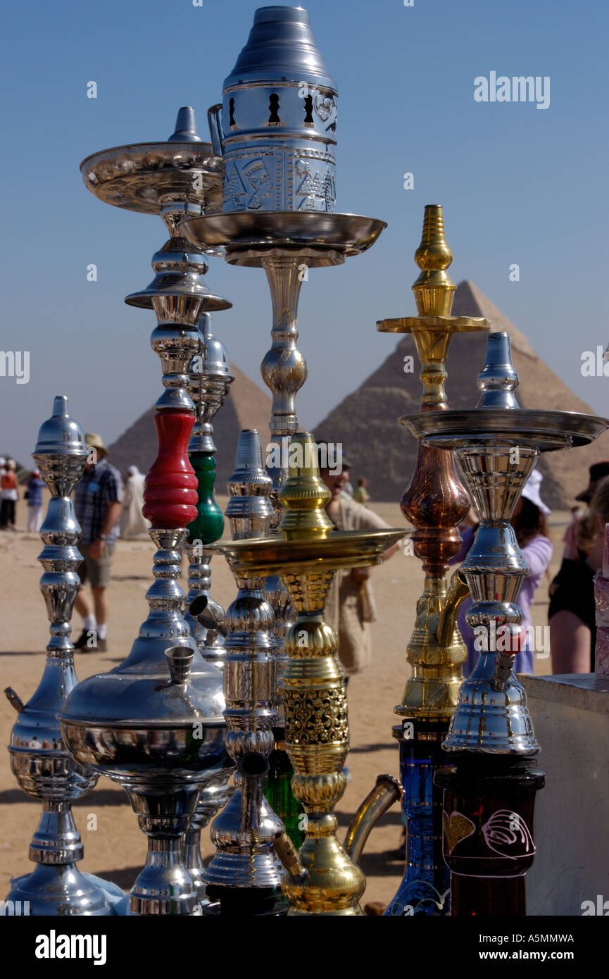 Water pipe stall in front of the pyramids, Gizeh Stock Photo - Alamy