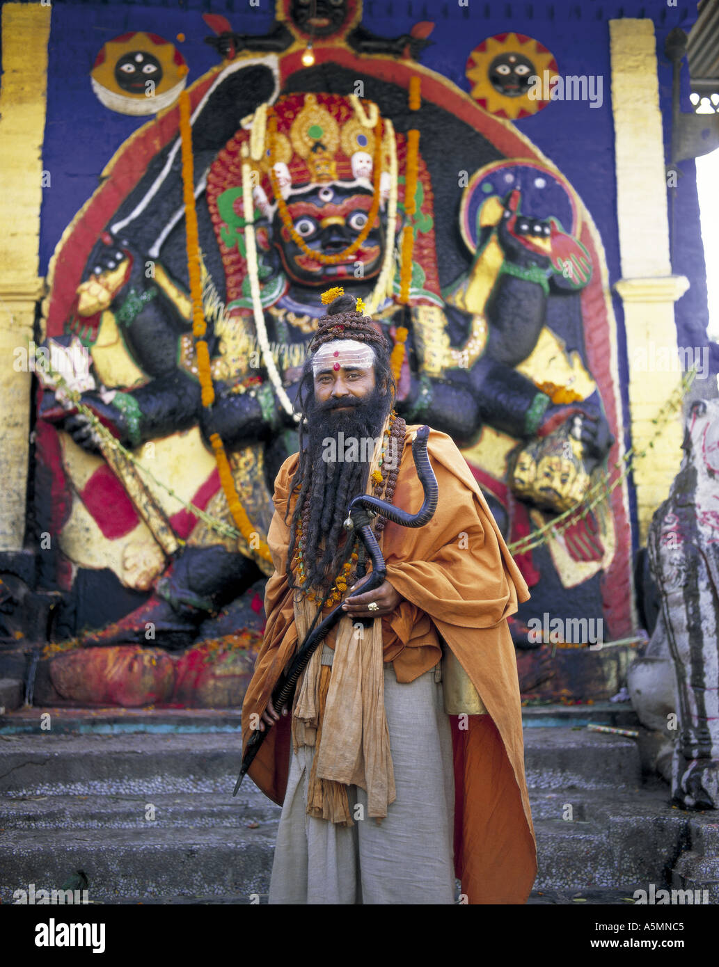 Sadhu standing in front of Goddess Kali statue Katmandu Nepal Stock ...