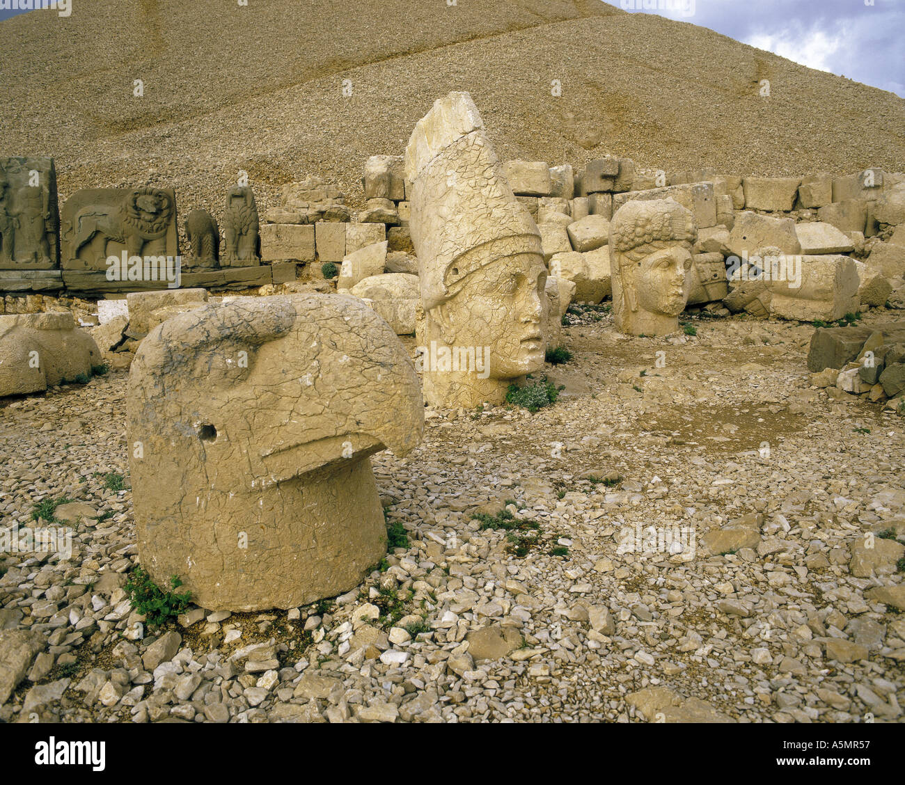 Stone god heads on summit of Mount Nemrud Adiyaman Turkey Stock Photo ...
