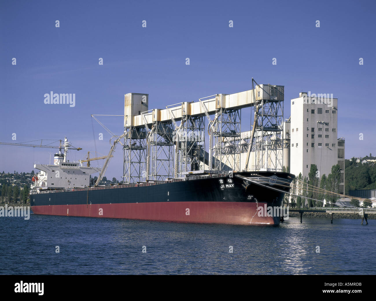 Freighter loading grain from terminal at Port of Seattle USA Stock ...