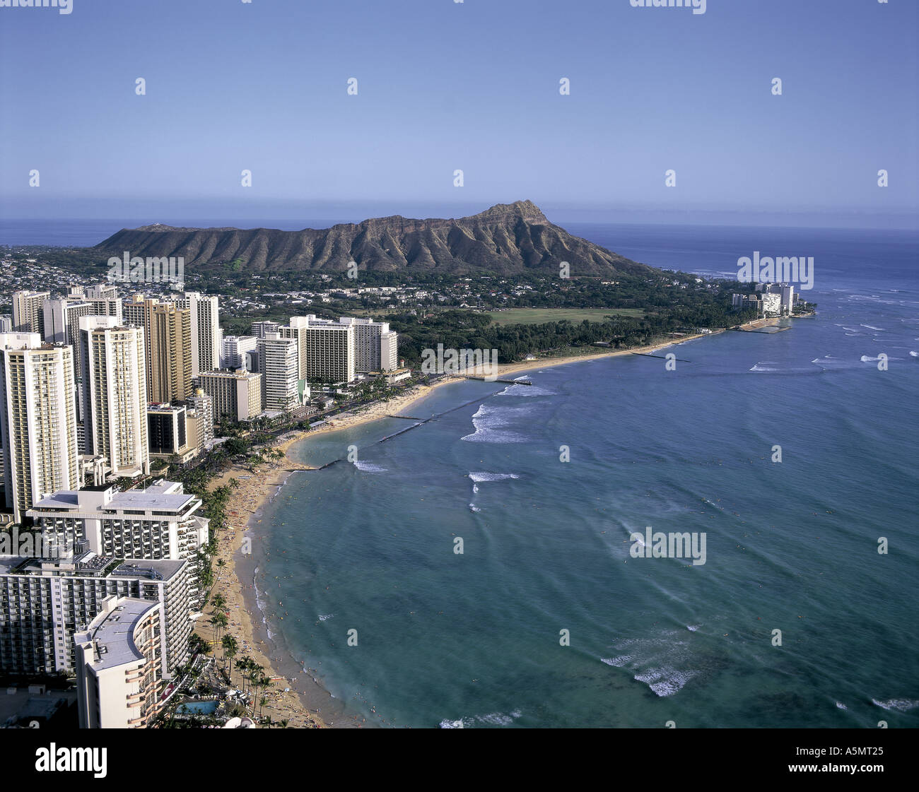 Aerial view of Waikiki Beach Oahu Honolulu Hawaii USA Stock Photo - Alamy
