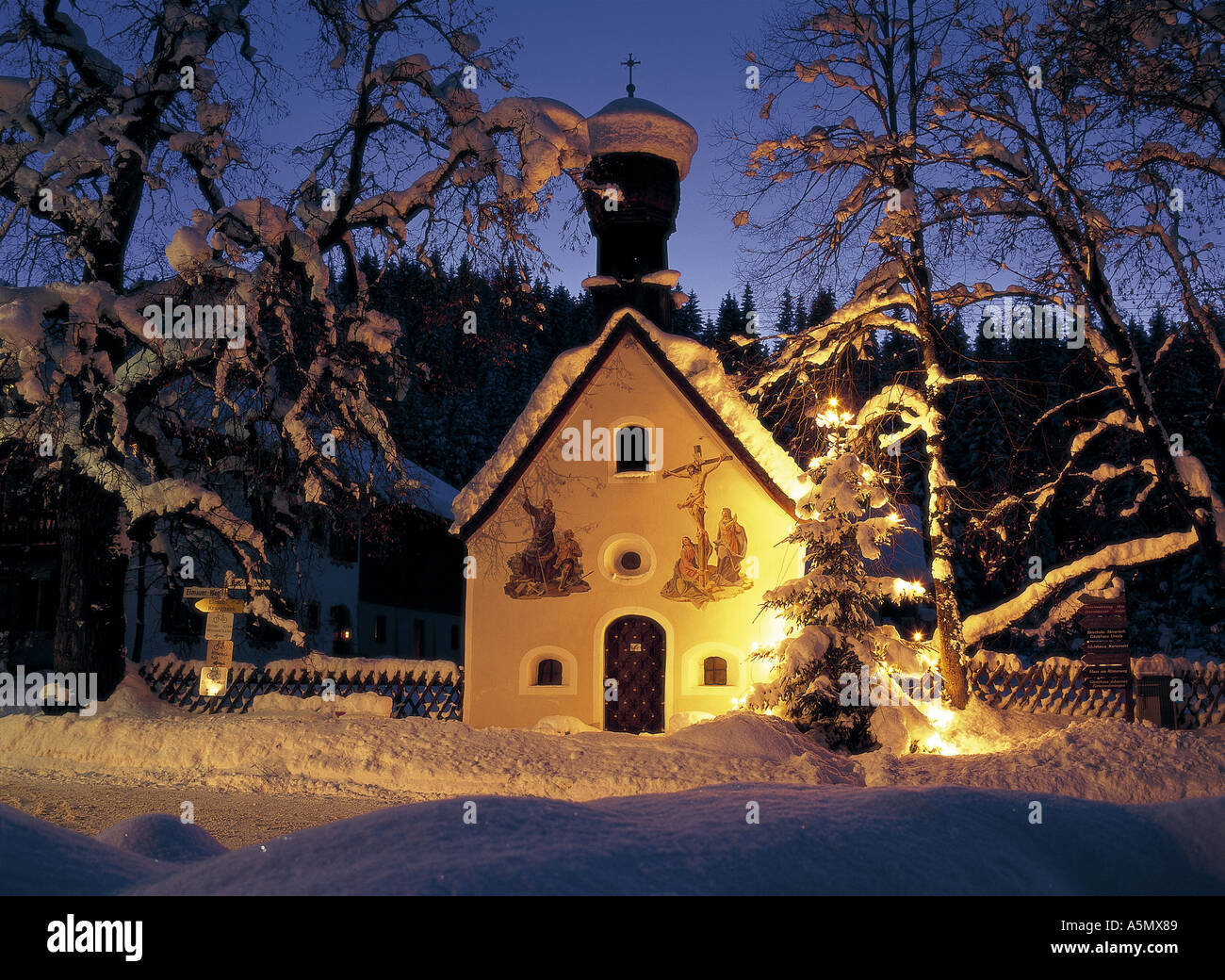 Christmas chapel in snow Bavaria Germany Stock Photo - Alamy