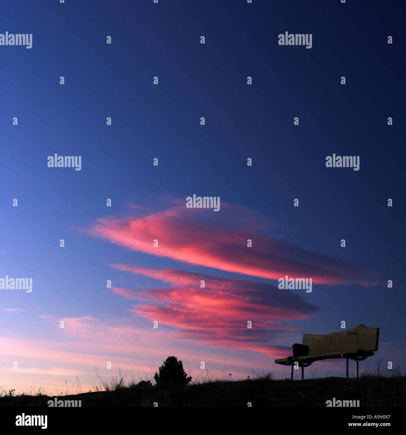 Lone bench at dawn Stock Photo - Alamy