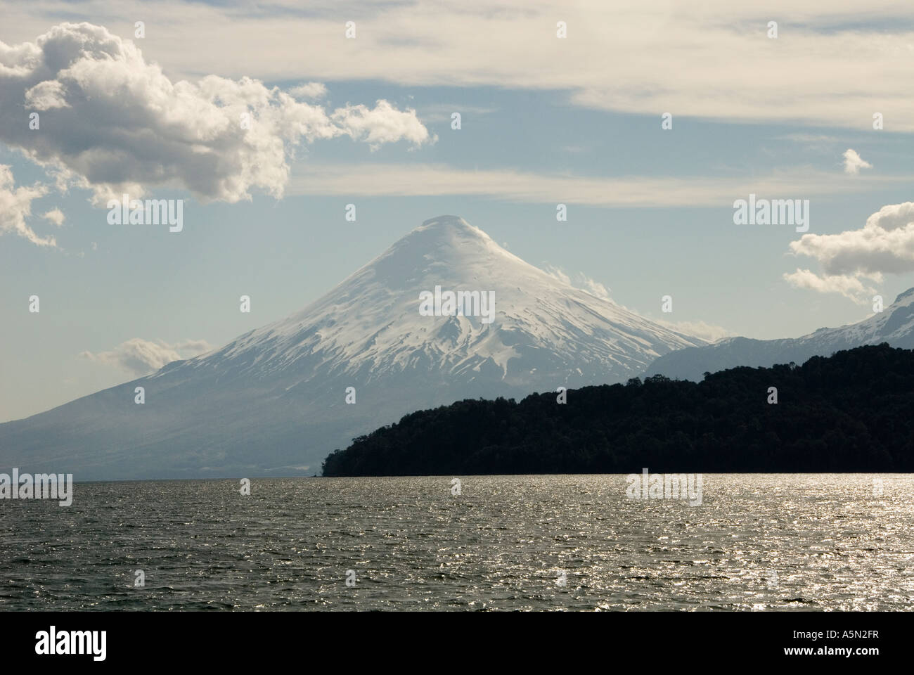 Chile Lake Country View of Osorno Volcano while riding across Lake ...