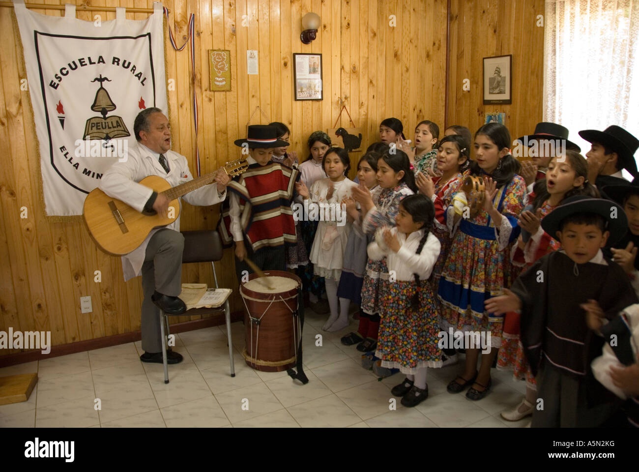 Chile Lake Country Children singing at one room rural schoolhouse in ...