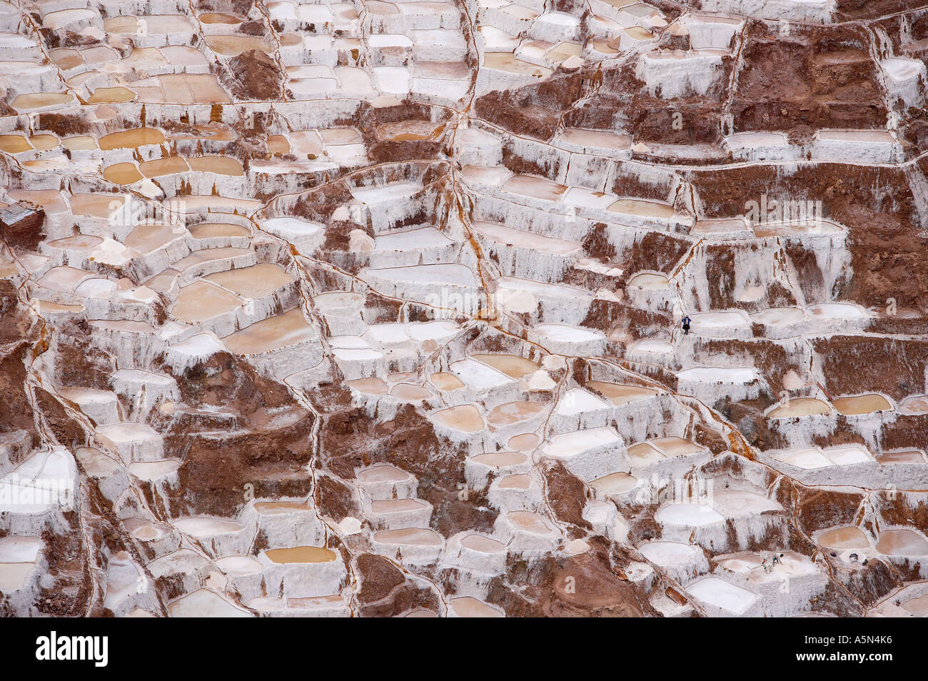 salt pans at Salinas nr Urubamba Sacred Valley nr Cusco Peru Stock ...