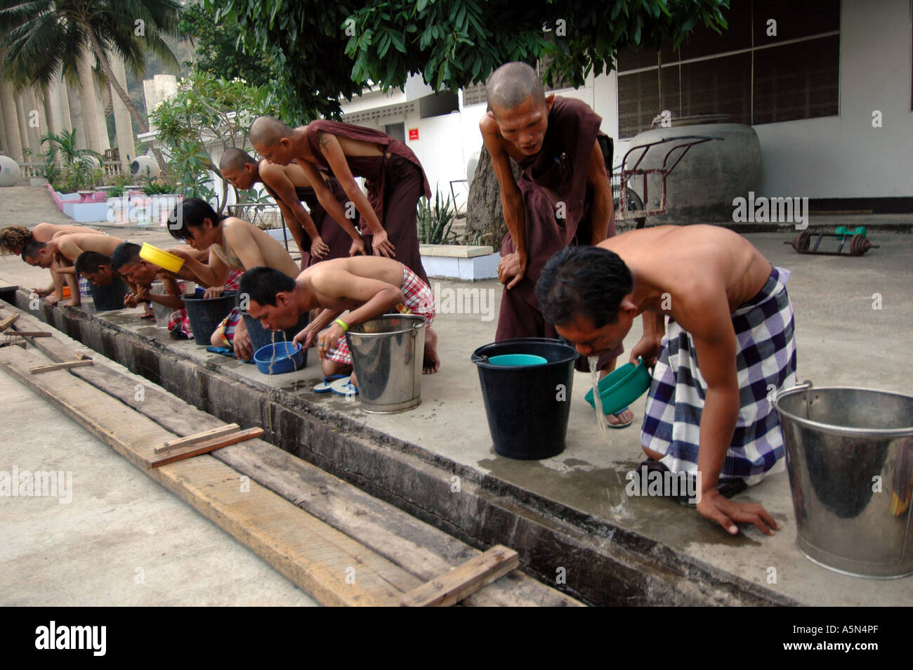 Wat Tham Krabok, Thailand. Daily vomiting therapy. Addicts undergo ...